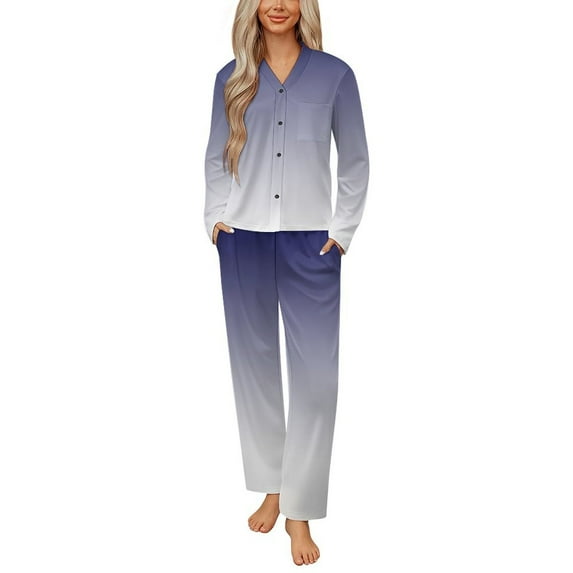 Aesthetic Night Blue And White Gradient Womens Pyjamas Set Button Up ...