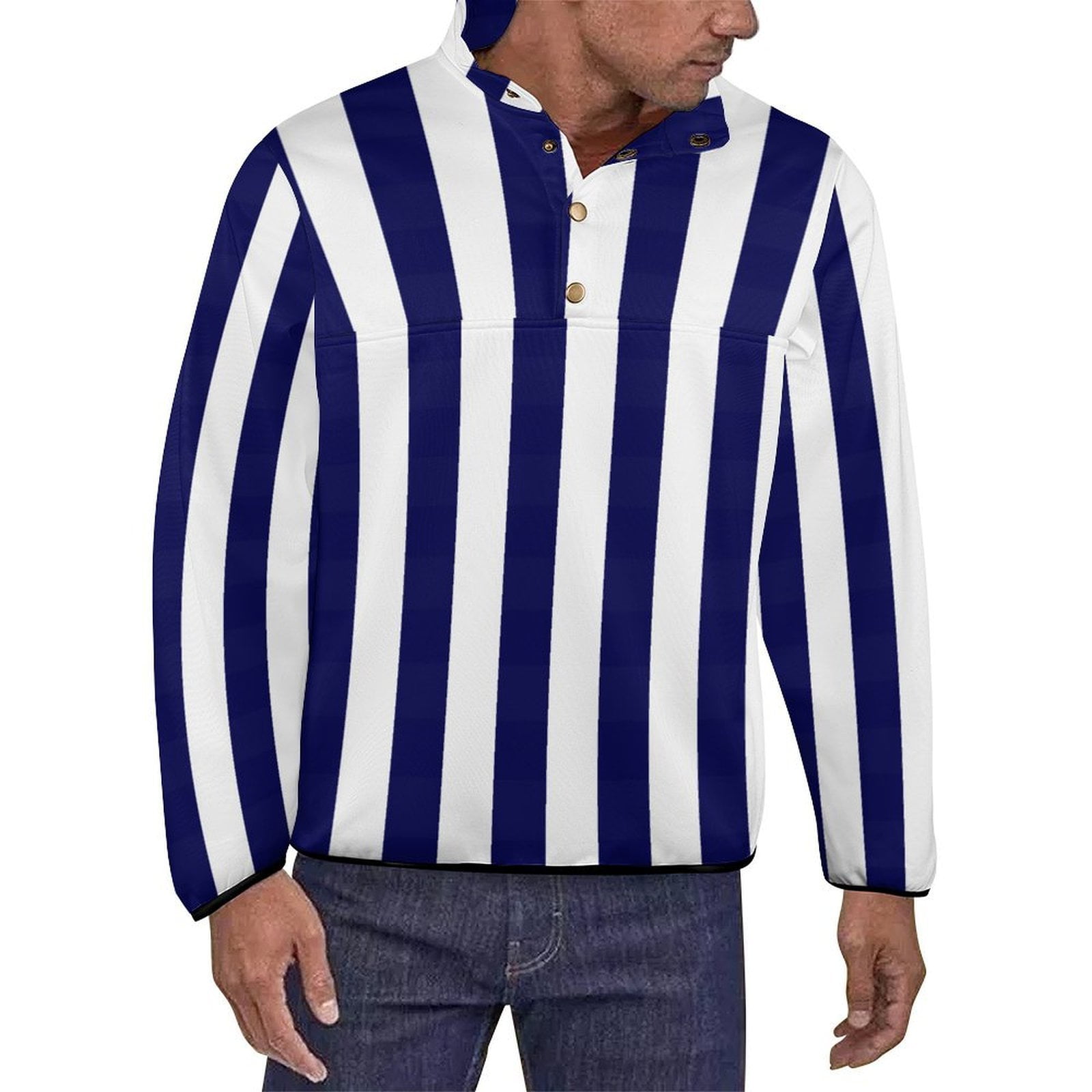 Aesthetic Night Blue And White Vertical Men's Stand Collar Sweater Long ...