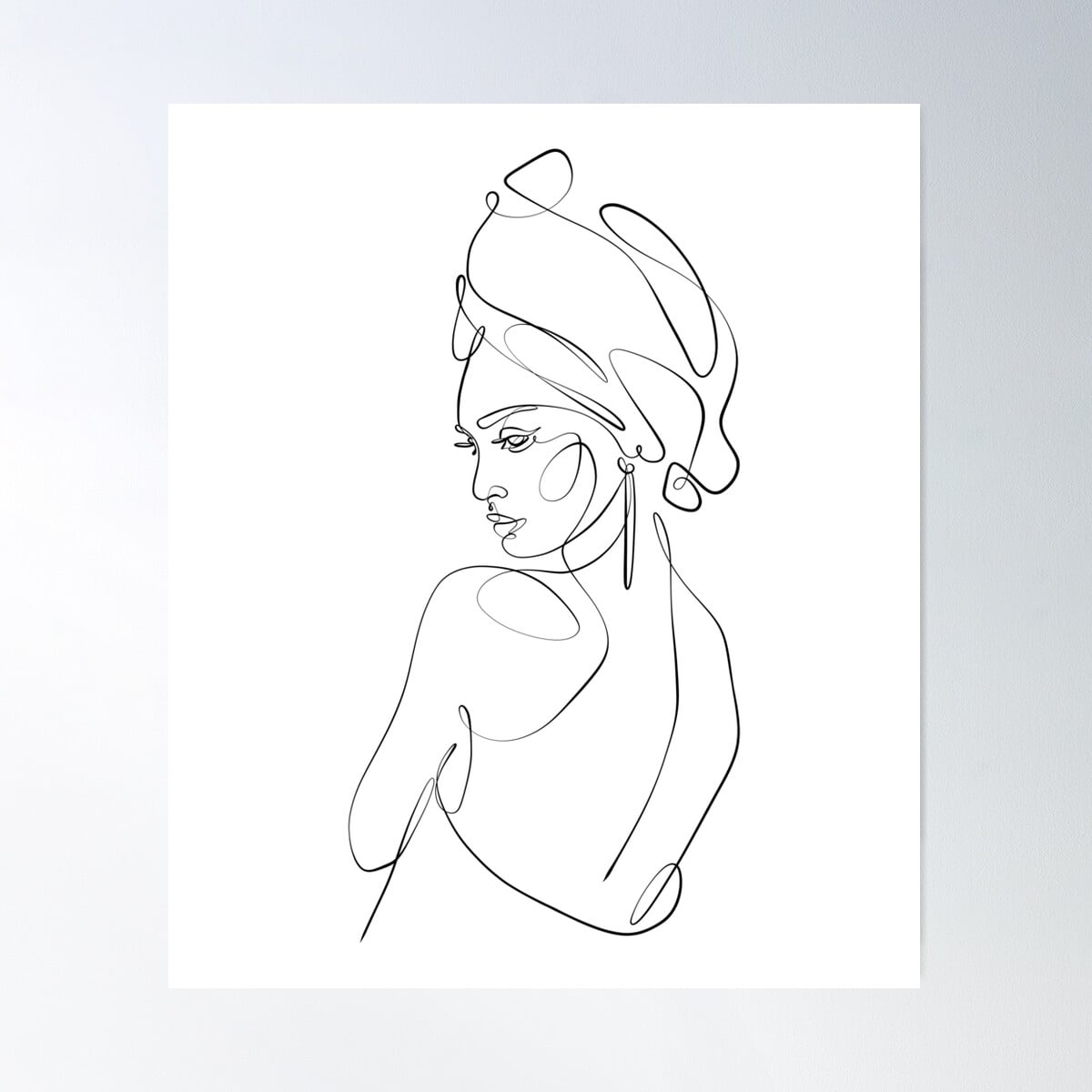 Aesthetic One Line Drawing Woman Portrait With Towel On The Head Poster ...