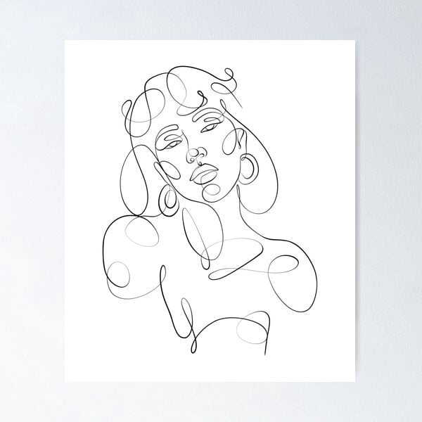 Aesthetic One Line Female Line Drawing Portrait Continuous Line Poster ...