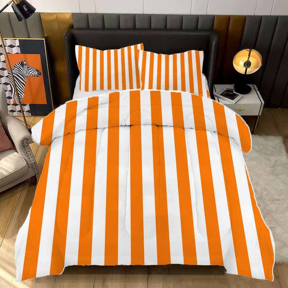Aesthetic Orange And White Vertical Comforter Set Full Size Bedding Set For Travl Bedroom Decor ...