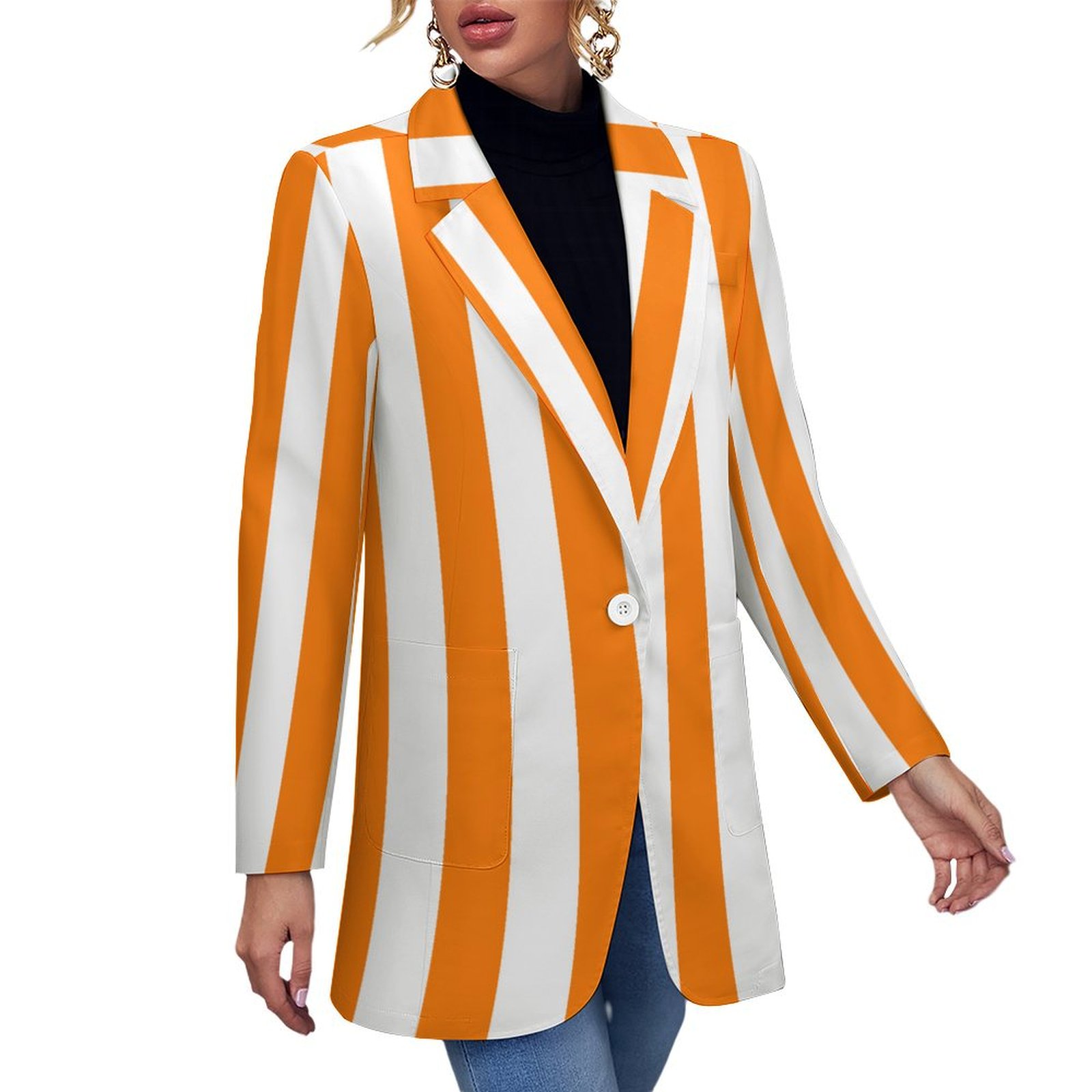 Aesthetic Orange And White Vertical Woman Casual Loose Suits Summer ...
