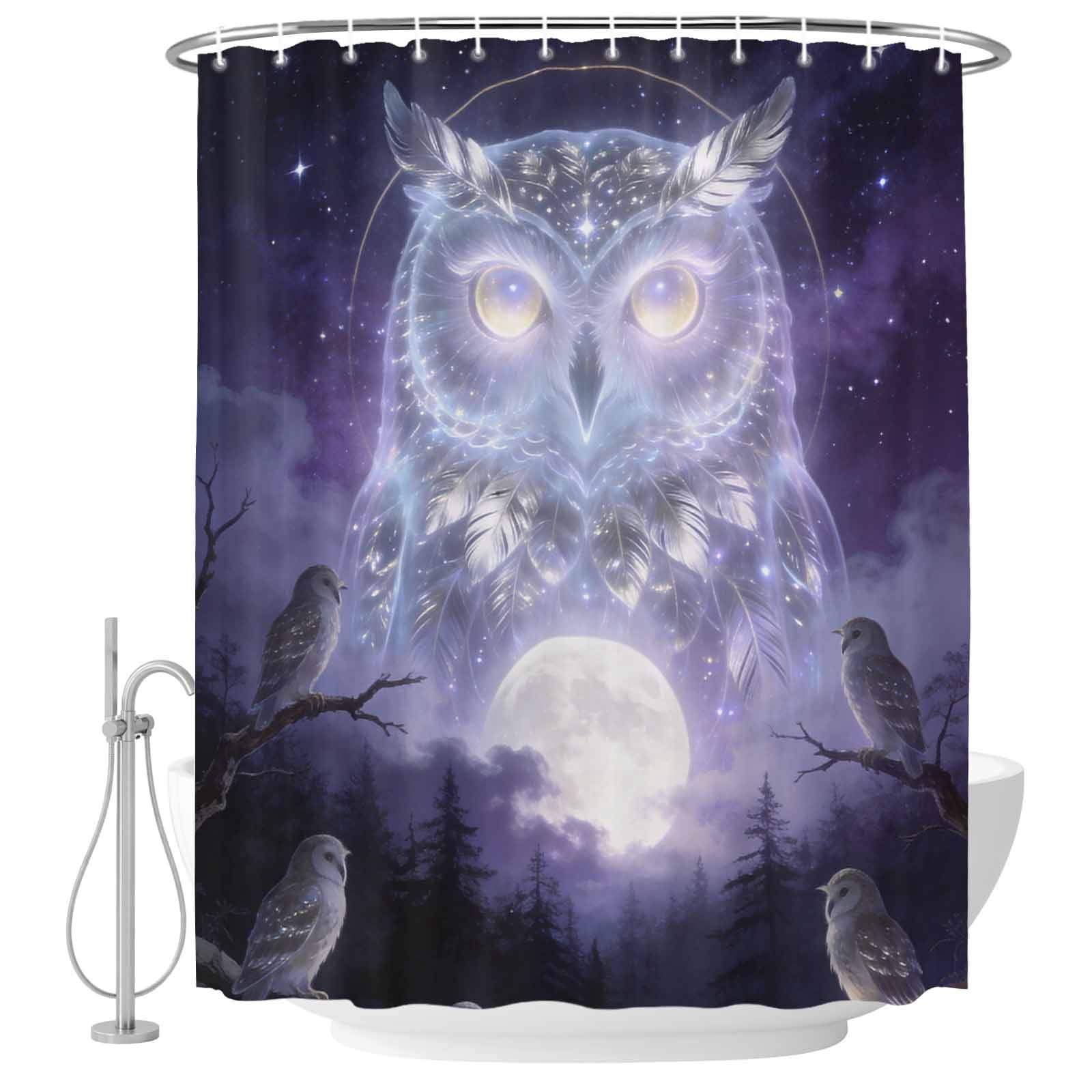 Aesthetic Owls Shower Curtain Set - 48" x 72" Washable Bathtub Curtain ...
