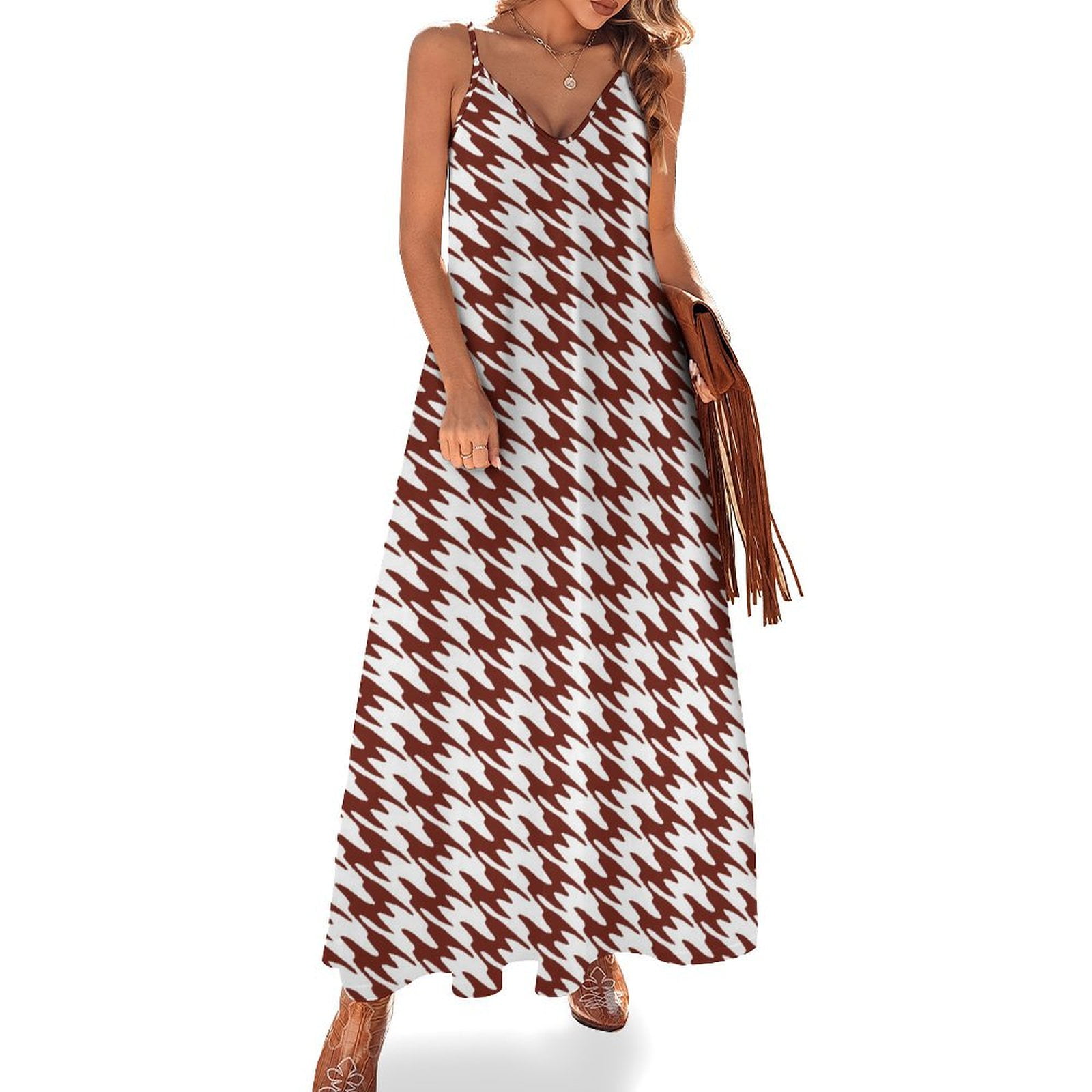 Aesthetic Oxide Red And White Ripple Sleeveless Dress Loose Women's Dress Dresses Luxury Evening ...