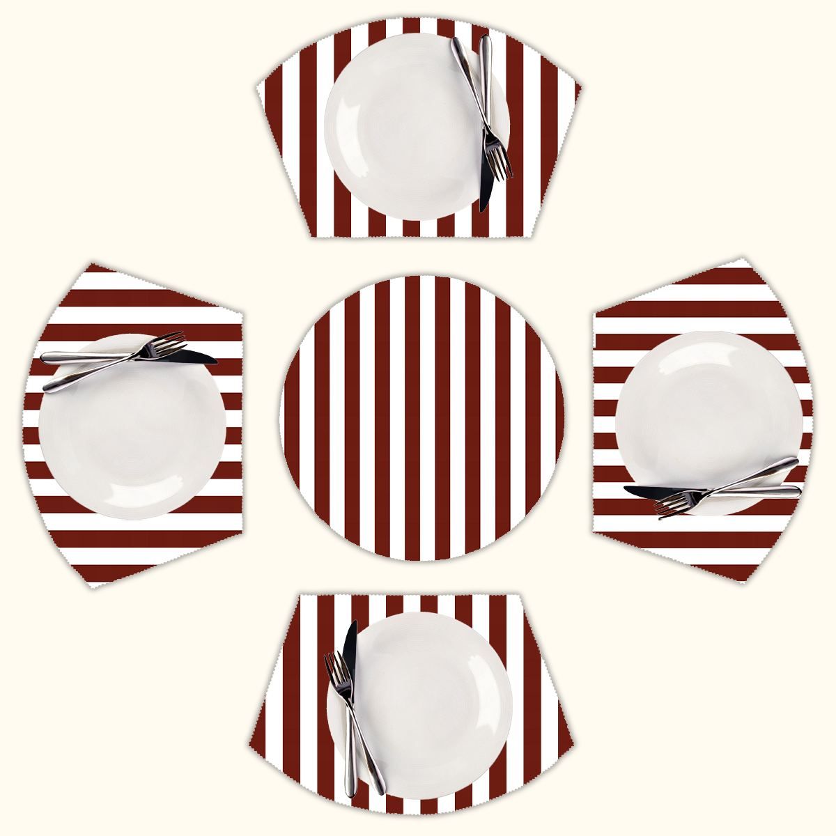 Aesthetic Oxide Red and White Vertical Round Table Placemats Set Of 5 ...