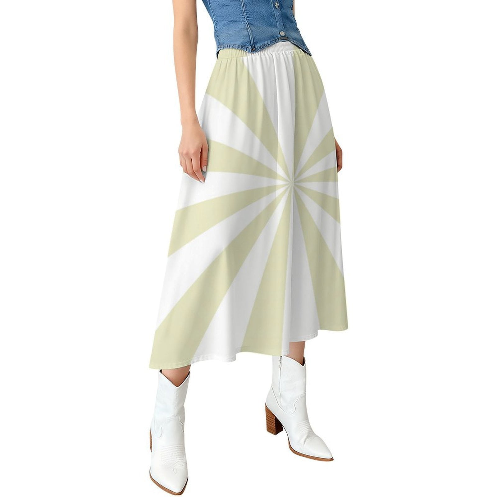 Aesthetic Oyster White And White Sunburst Women High Waist Midi Skirt ...