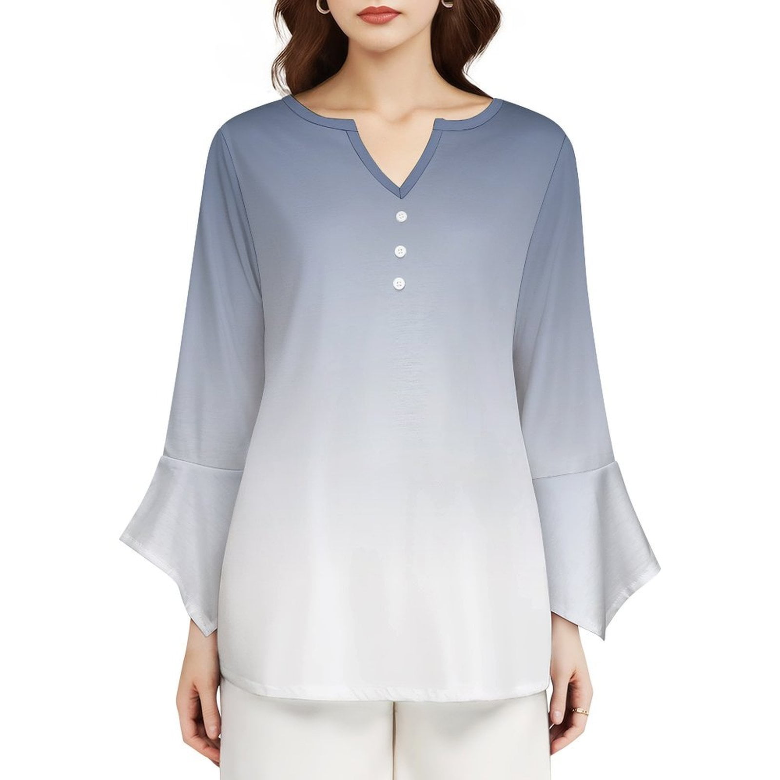 Aesthetic Pastel Blue And White Gradient Women's Long Sleeve Loose T ...