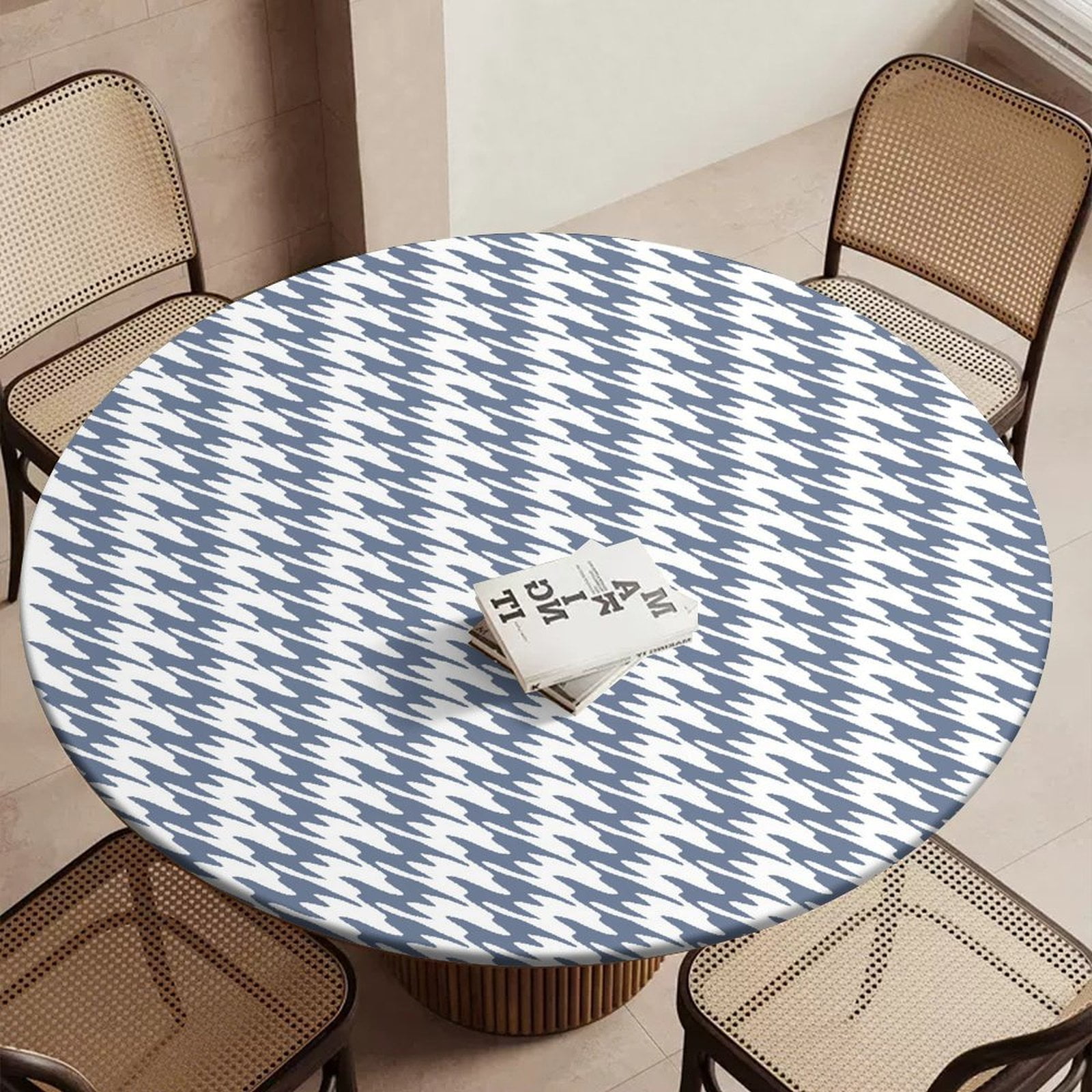 Aesthetic Pastel Blue And White Ripple Round Table Cover Kitchen ...