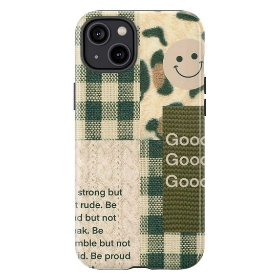 Aesthetic Patchwork Phone Case, Green Plaid & Leopard Print Collage ...