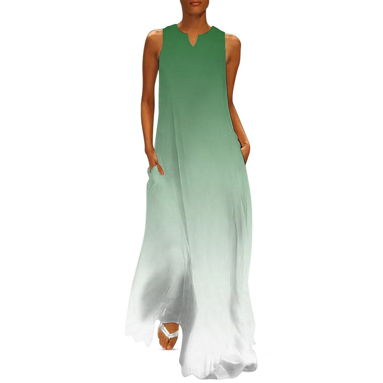 Aesthetic Patina Green And White Gradient Long Dress Luxury Woman ...