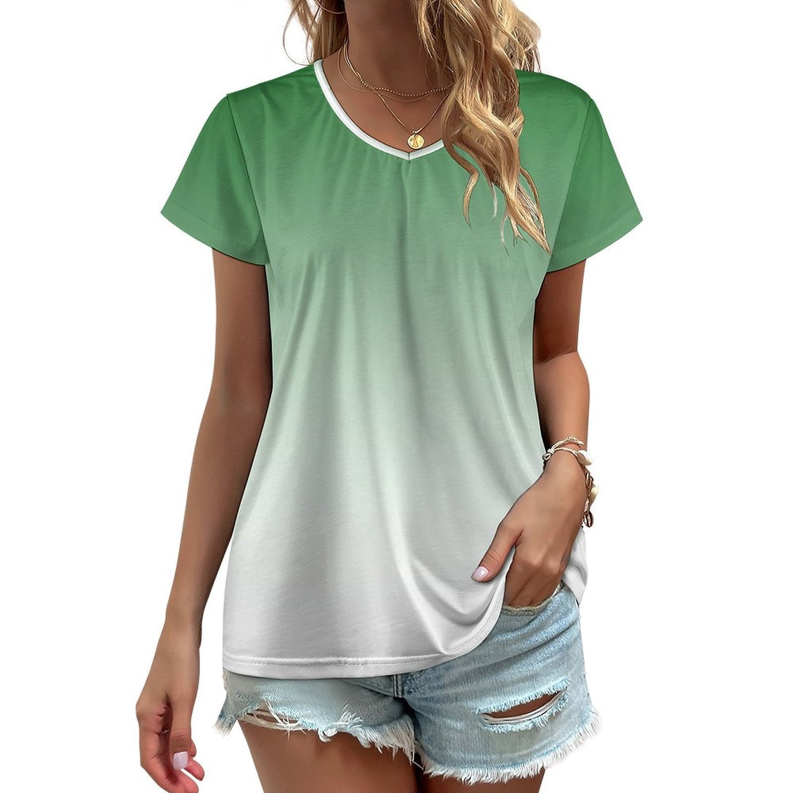 Aesthetic Patina Green And White Gradient Women's Blouse Short Sleeve ...