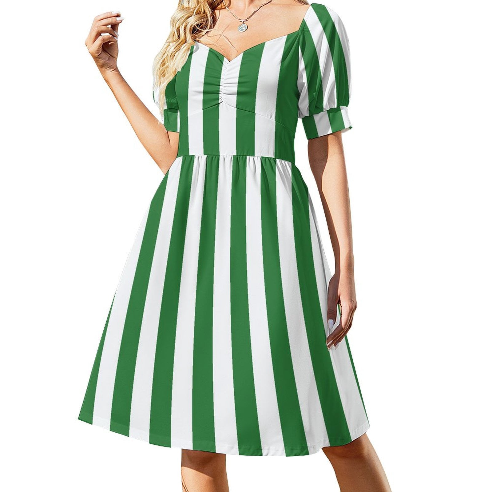 Aesthetic Patina Green And White Vertical Short Sleeve Dress Clothes ...