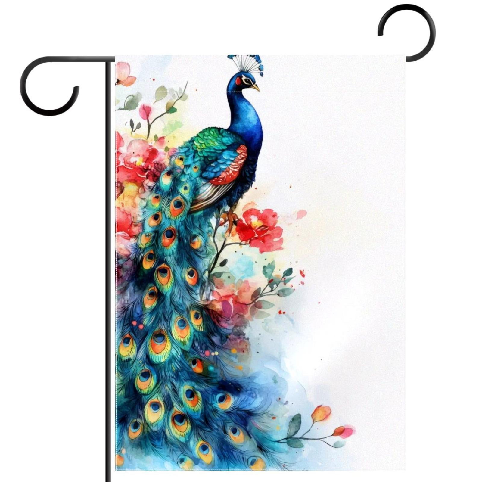 Aesthetic Peacock with Feathers Flowers Welcome Garden Flags, 12 x 18 ...