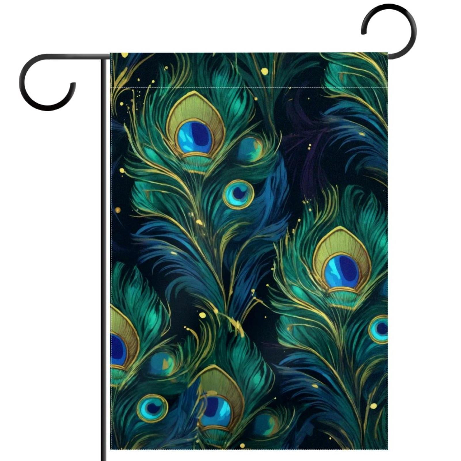 Aesthetic Peacock Feathers Seamless Pattern Welcome Garden Flags, 12 x ...