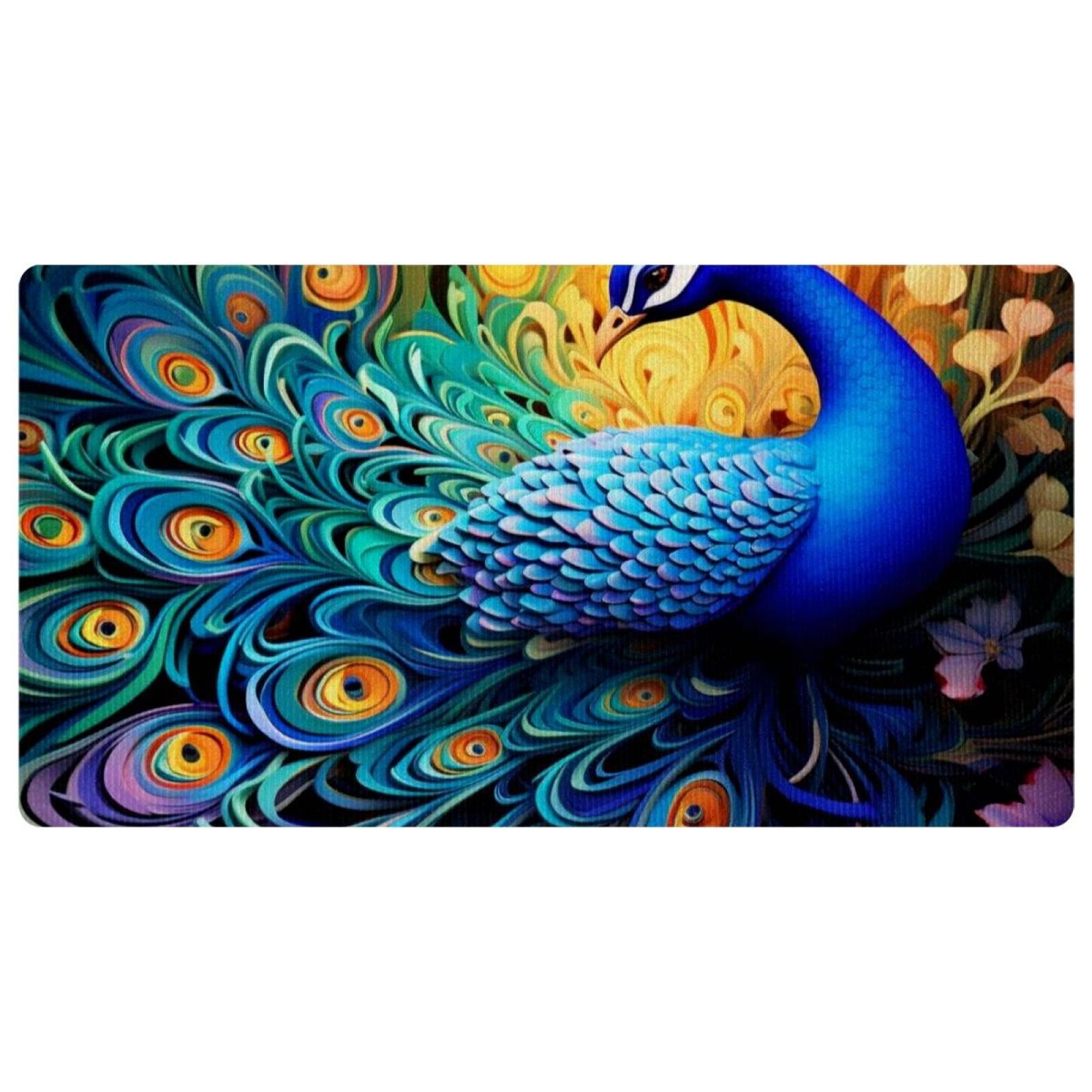 Aesthetic Peacock with Flowers Cushioned Kitchen Mat 15.7"x29.5", Anti ...