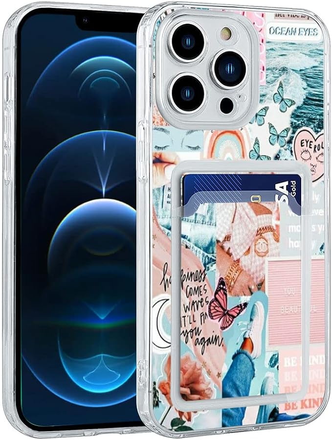 Aesthetic Phone Case with Card Holder for iPhone 13 Pro Max,Vintage Collage Art Butterfly Phone ...