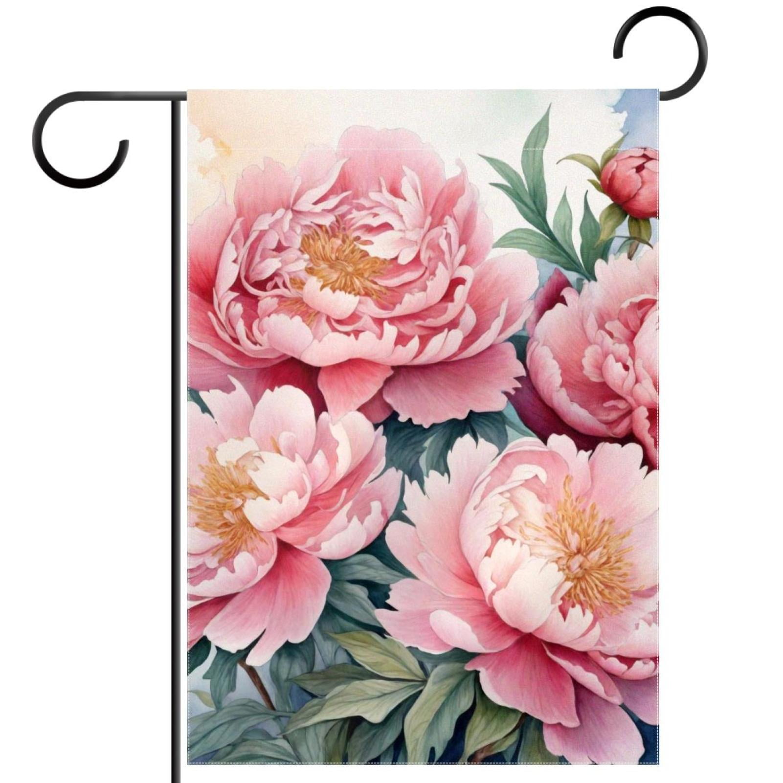 Aesthetic Pink Peony Watercolor Background Welcome Garden Flags, 12 x ...