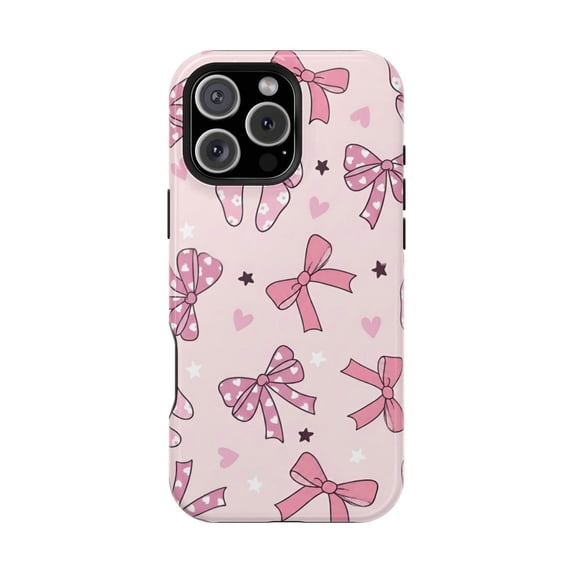 Aesthetic Pink Ribbon Bow Tough Case for iPhone 17 16 15 14 13 12 11 ...