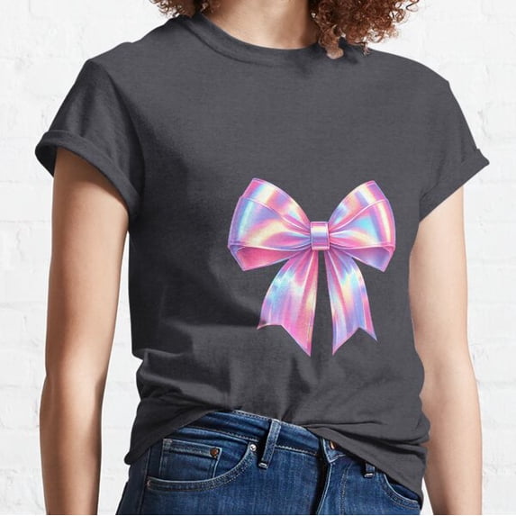 Aesthetic Pink Ribbon Bow Y2K Holographic Classic T-shirt - Walmart.com