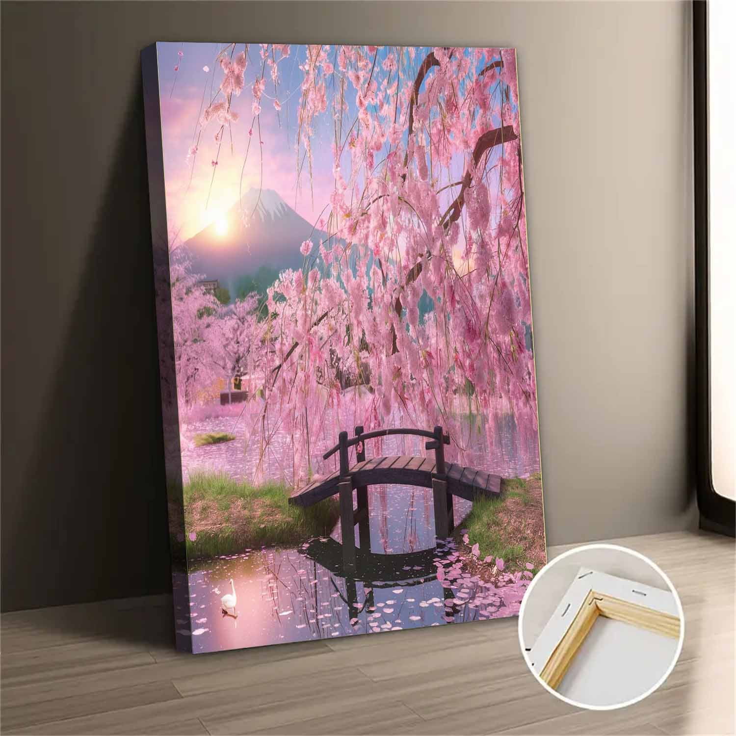 Aesthetic Pink Sakura Tree Bridge Canvas Wall Art - Walmart.com