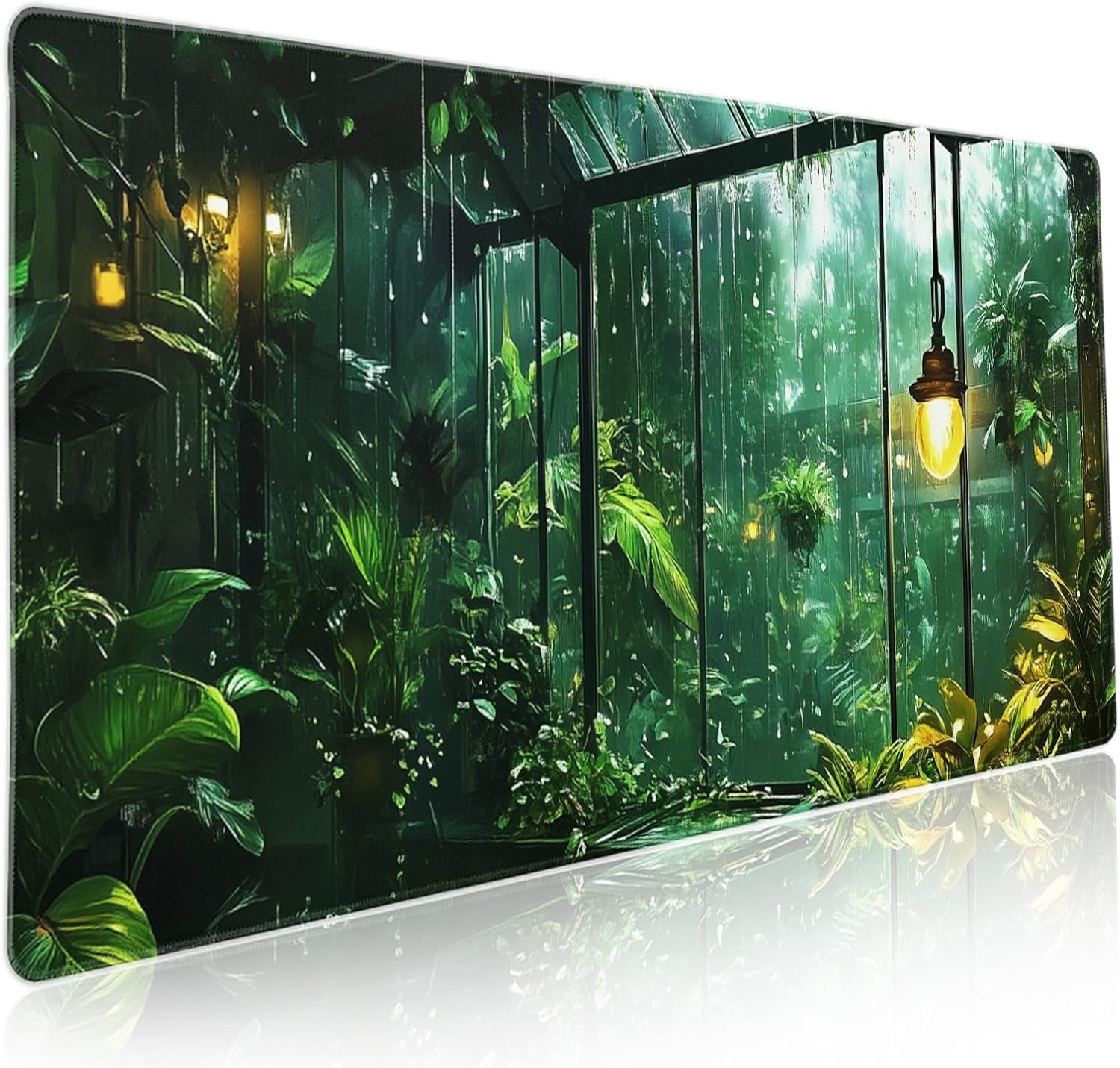 Aesthetic Plants Gaming Mouse Pad XXL Rainy Green Botanical Cottagecore ...