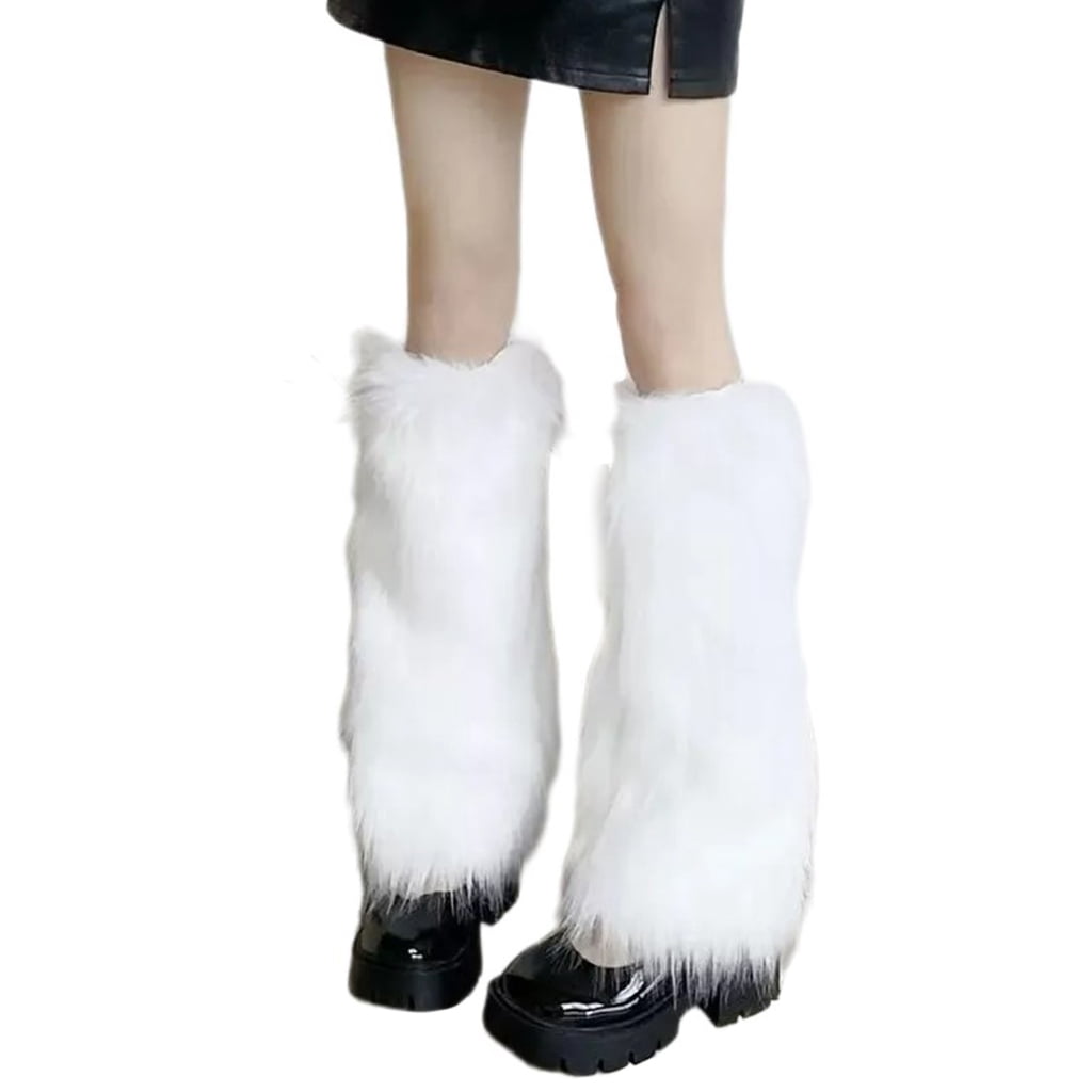 Aesthetic Punk Fuzzy Leg Warmers for Women Soft Thickened Plush Boot ...