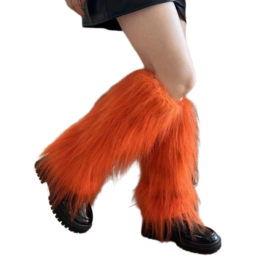 Aesthetic Punk Fuzzy Leg Warmers for Women Soft Thickened Plush Boot ...