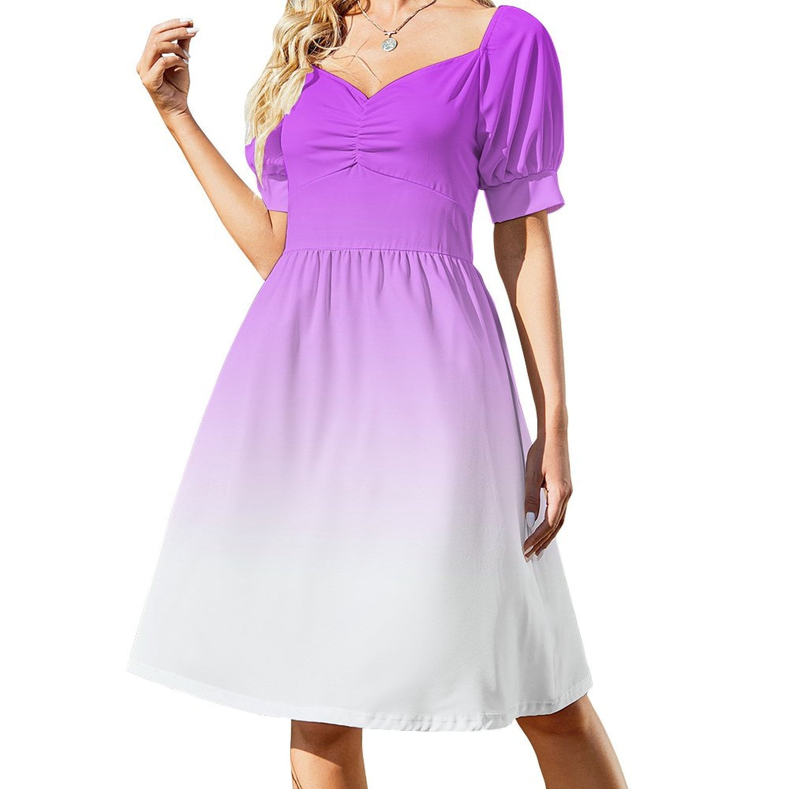 Aesthetic Purple And White Gradient Short Sleeve Dress Clothes Women's ...