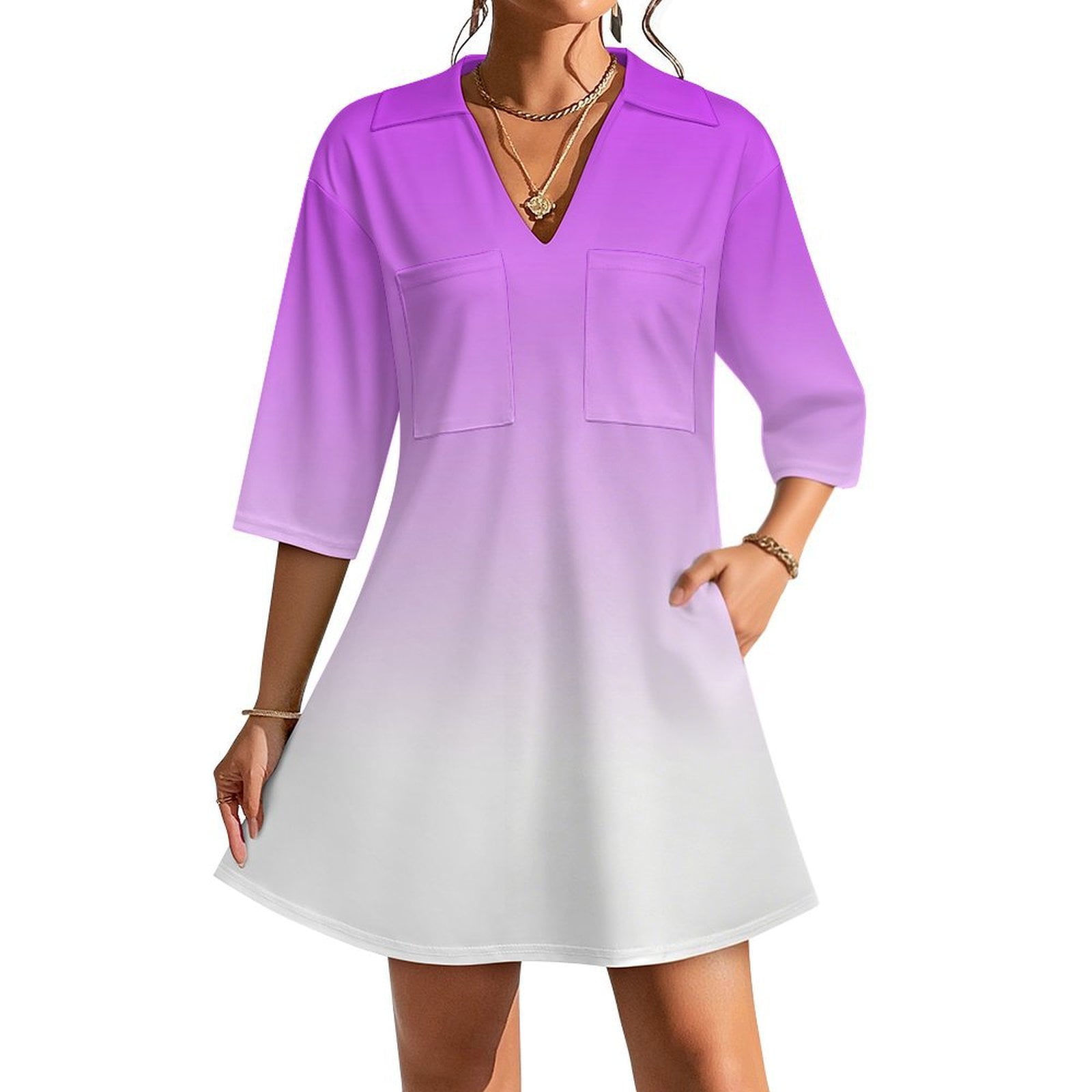 Aesthetic Purple And White Gradient Womens Dress With Pockets Summer V ...
