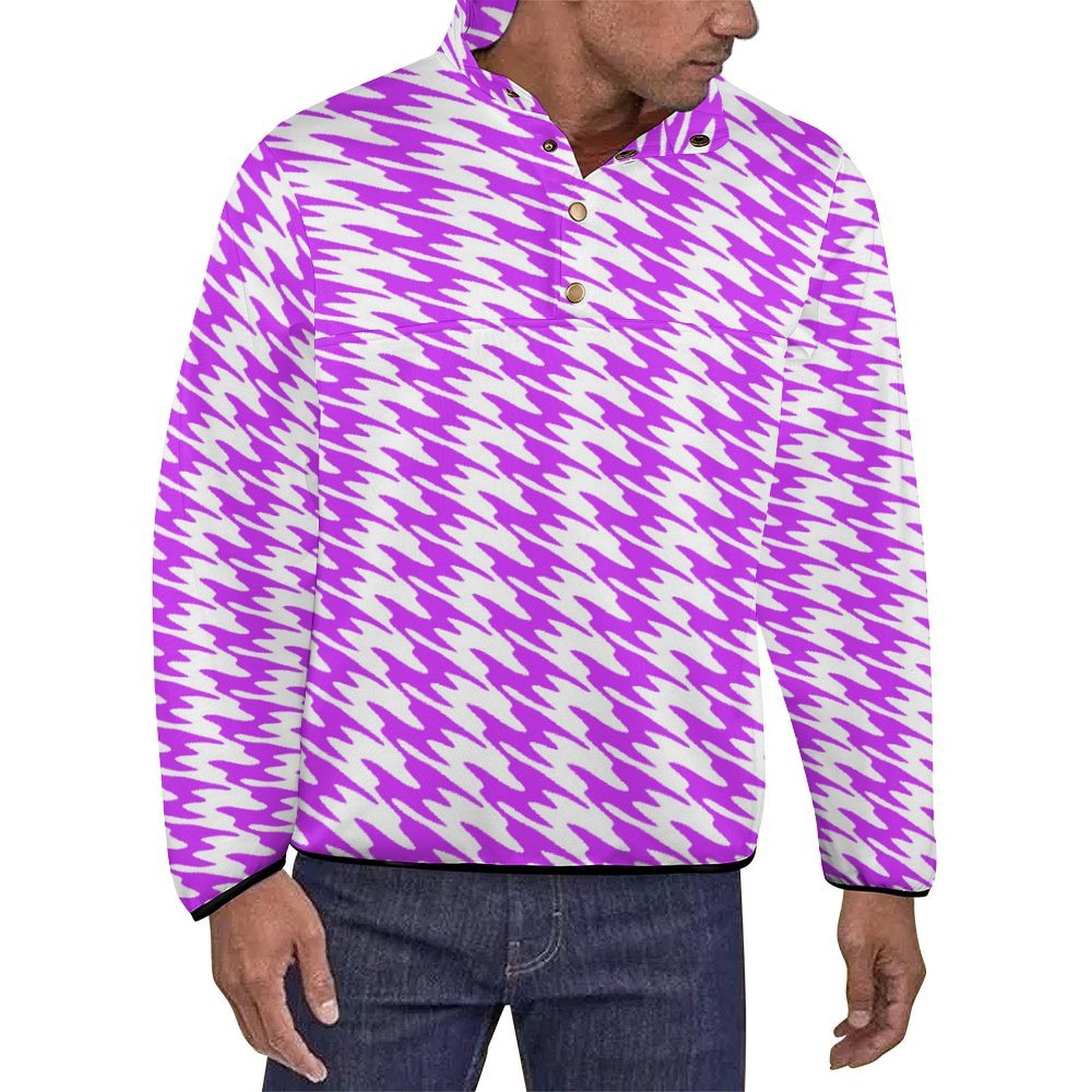 Aesthetic Purple And White Ripple Men's Stand Collar Sweater Long ...