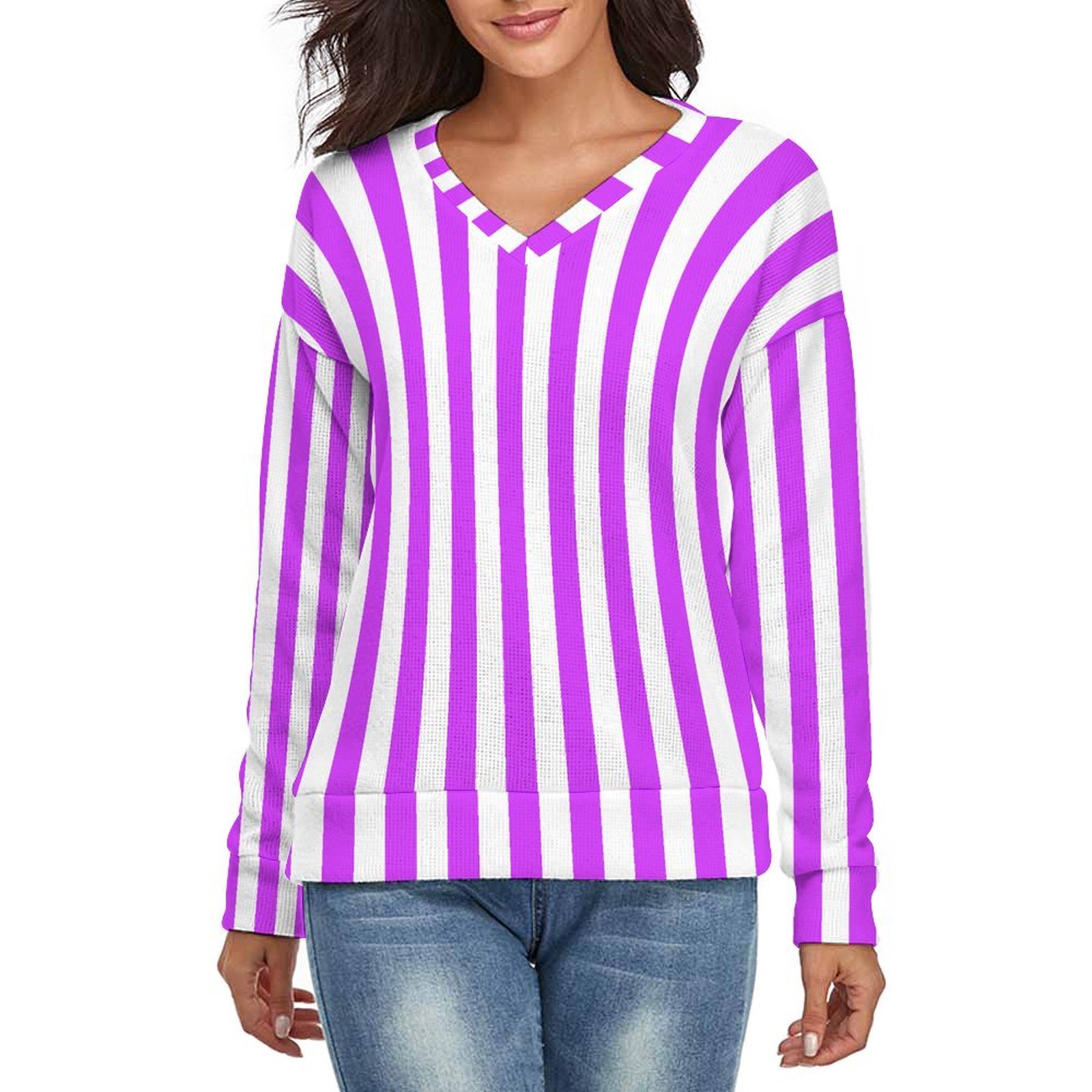 Aesthetic Purple And White Vertical V-neck Sweater Winter Clothes Long ...