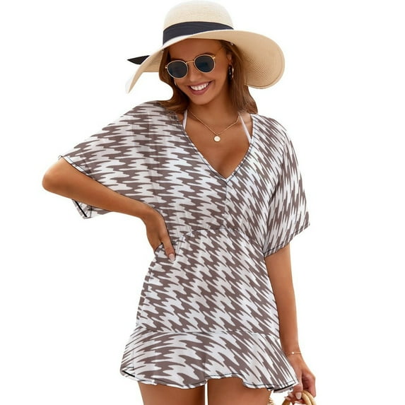 Aesthetic Purple Violet And White Ripple Beach Cover Ups Women V Neck ...
