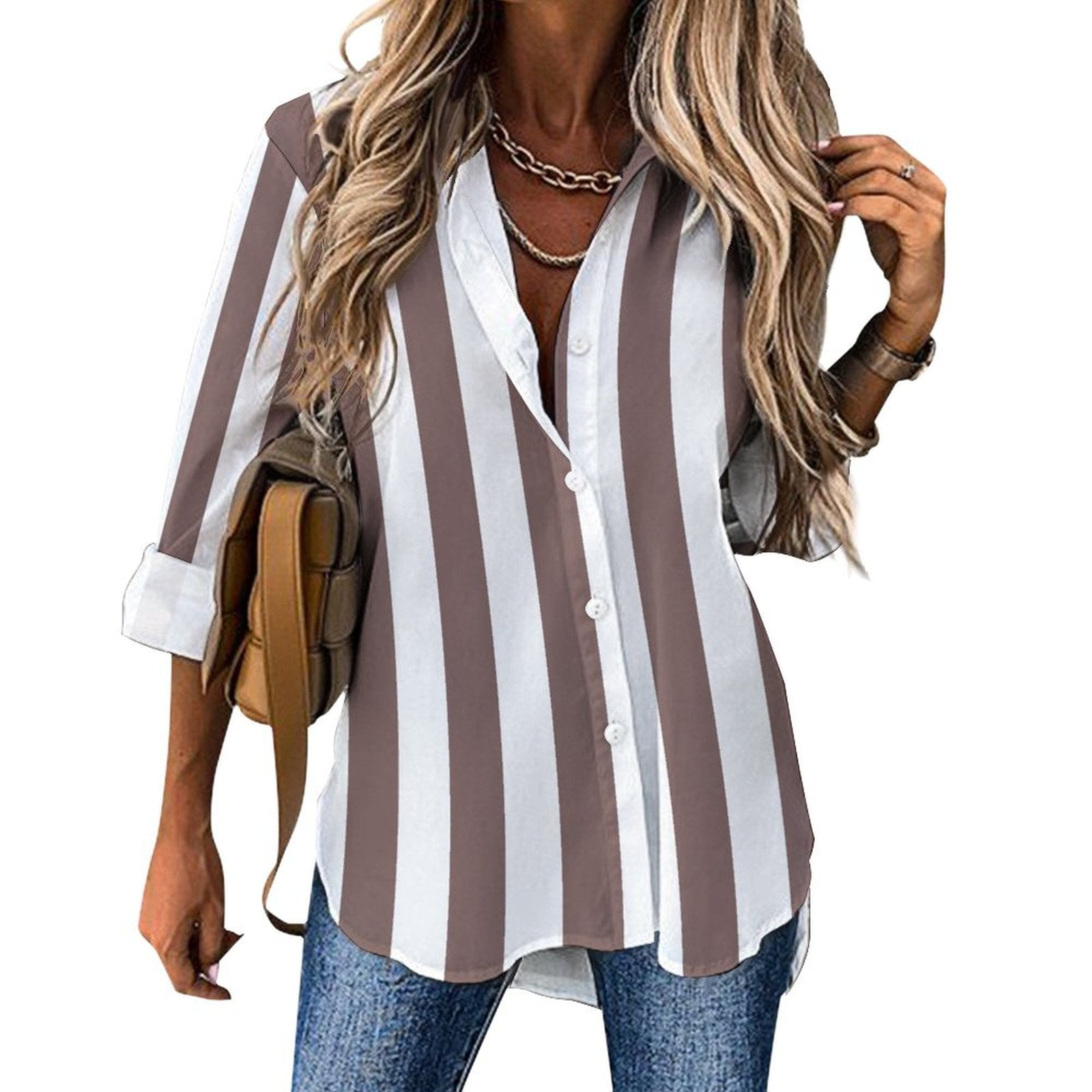 Aesthetic Purple Violet And White Vertical Women's Button Down Long ...