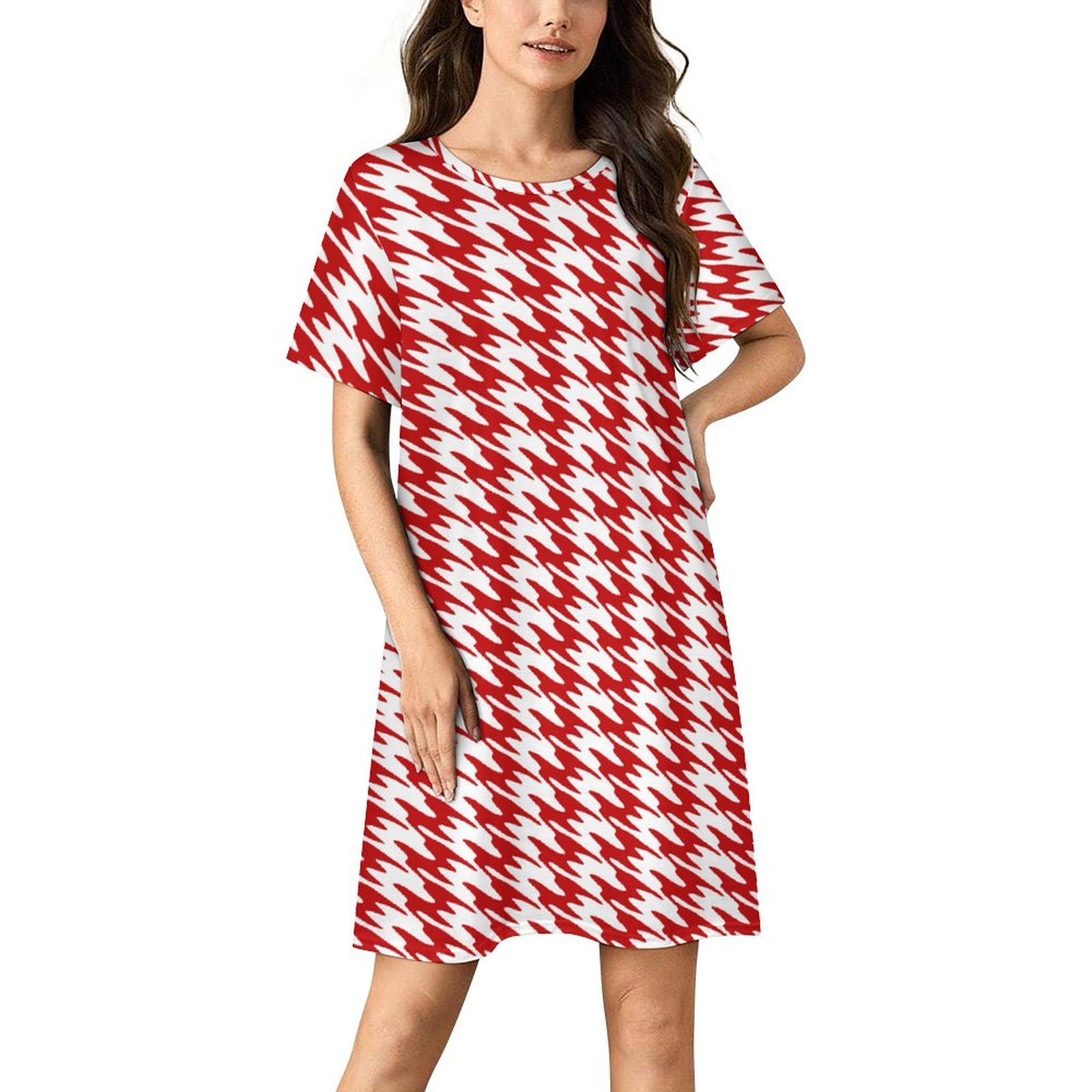 Aesthetic Raspberry Red And White Ripple Women Nightgown Sleepwear ...