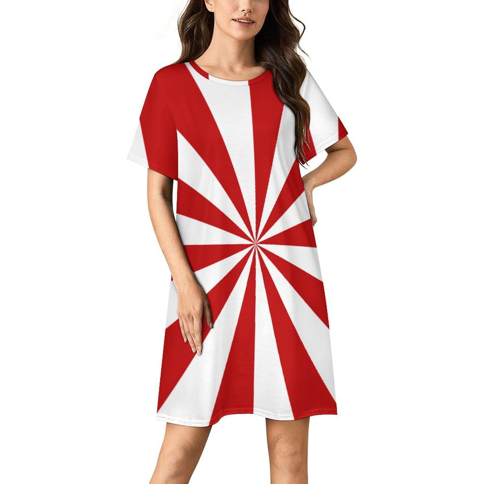 Aesthetic Raspberry Red And White Sunburst Women Nightgown Sleepwear ...