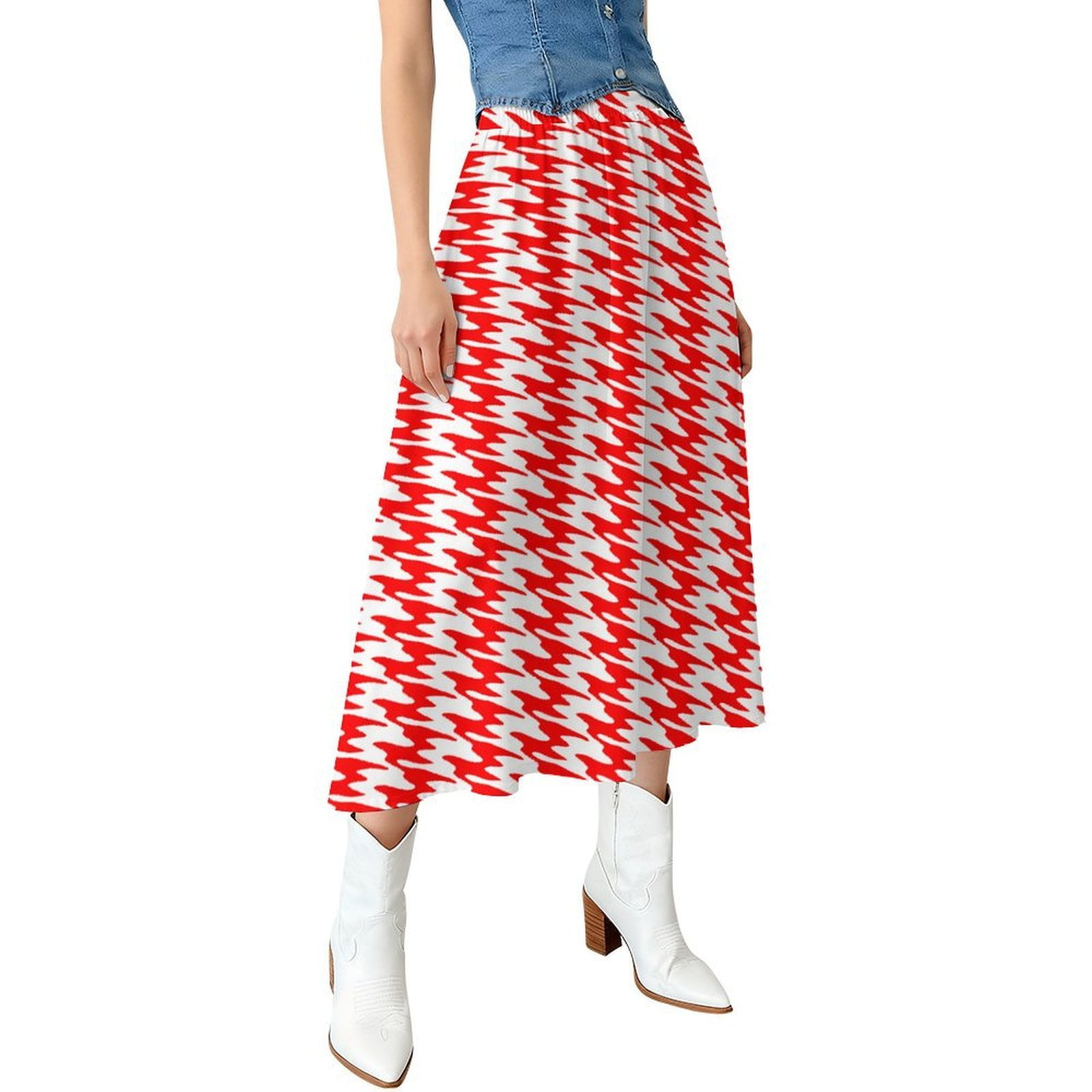 Aesthetic Red And White Ripple Women High Waist Midi Skirt Elegant Midi ...