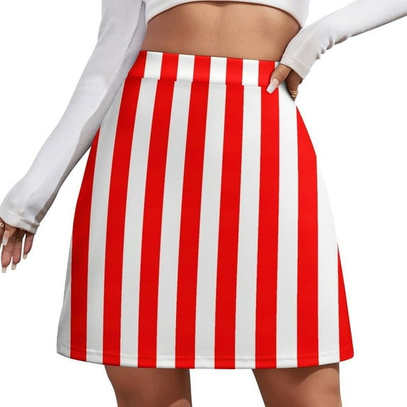 Aesthetic Red And White Vertical Women's High Waist Skirt Stretchy ...