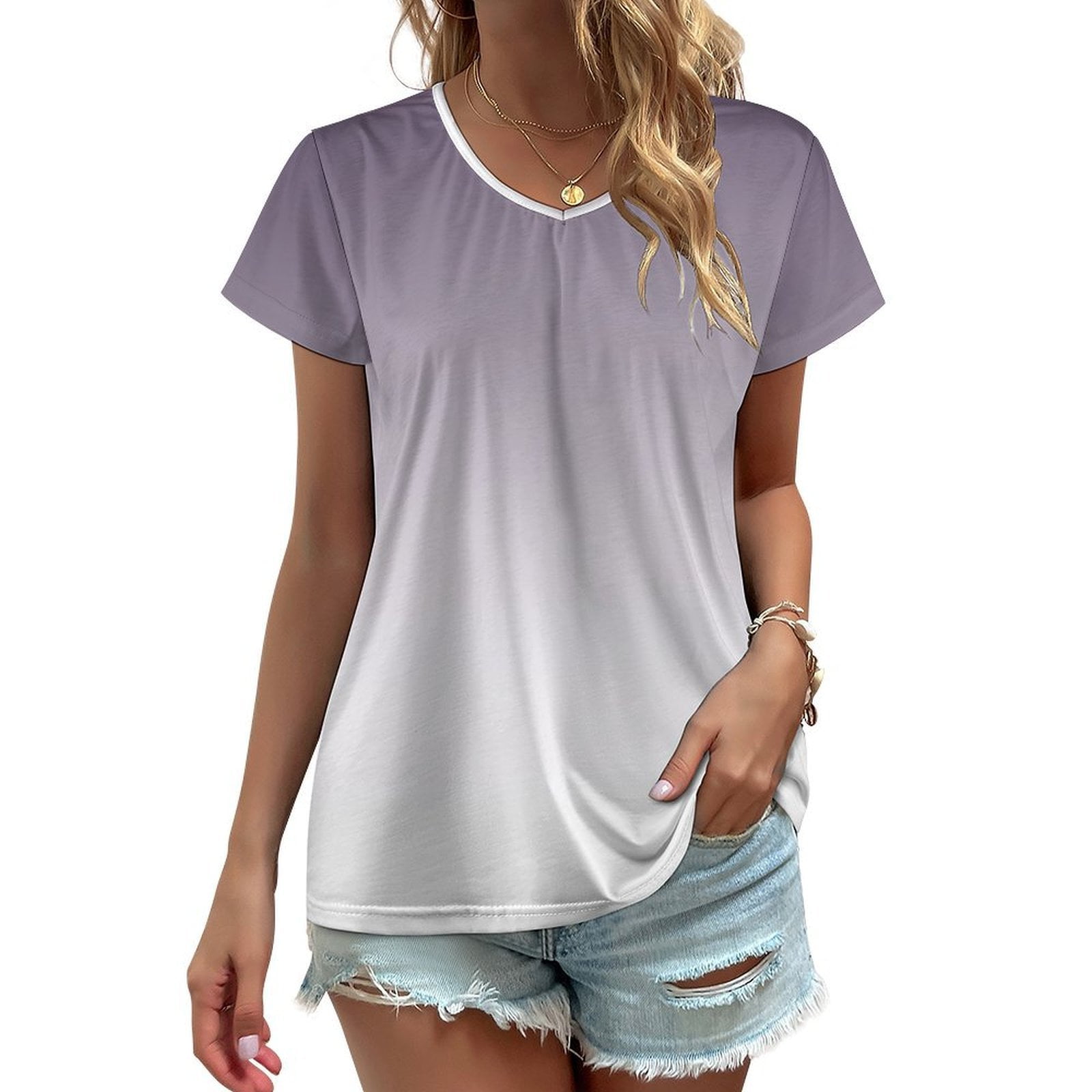 Aesthetic Red Lilac And White Gradient Women's Blouse Short Sleeve ...