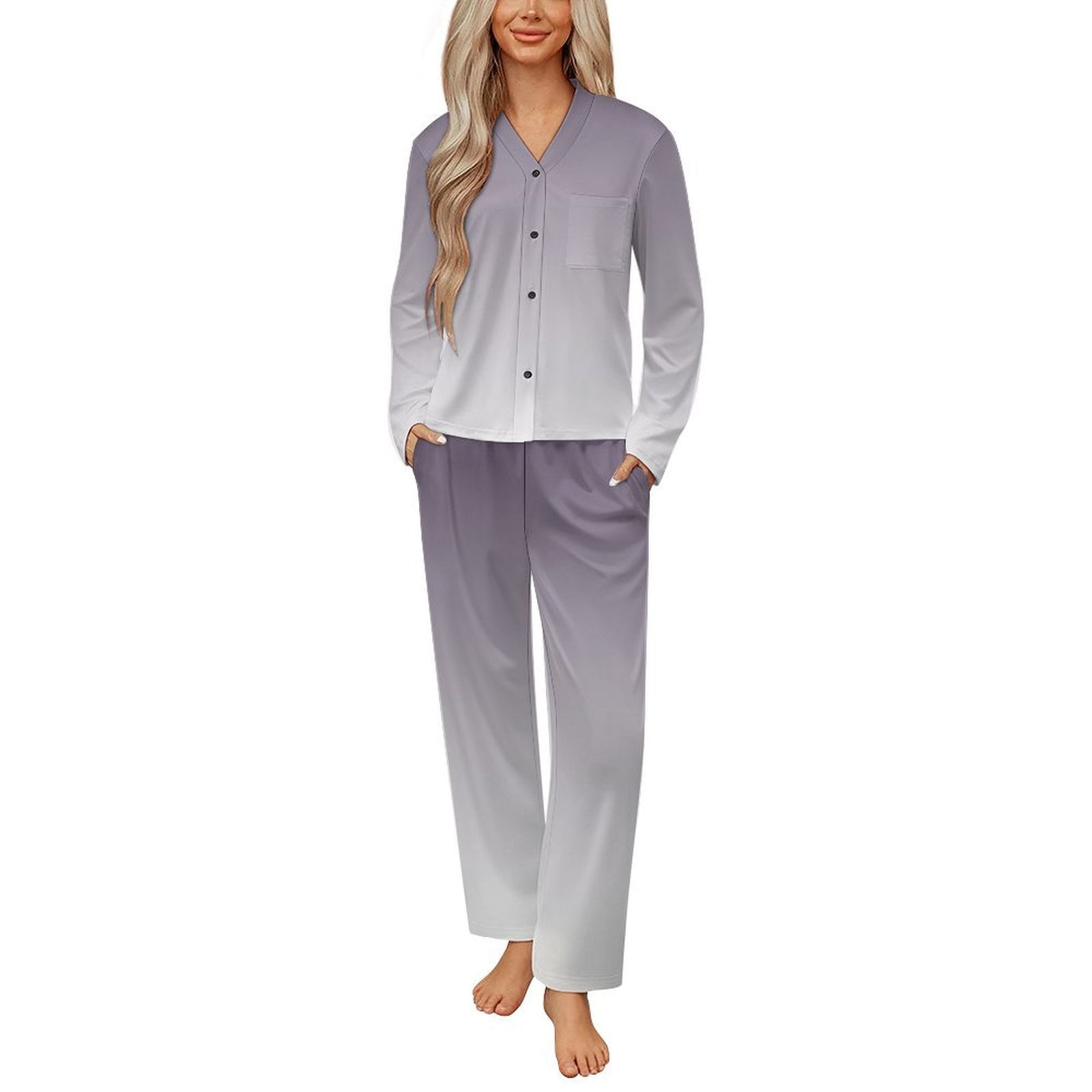 Aesthetic Red Lilac And White Gradient Womens Pyjamas Set Button Up ...