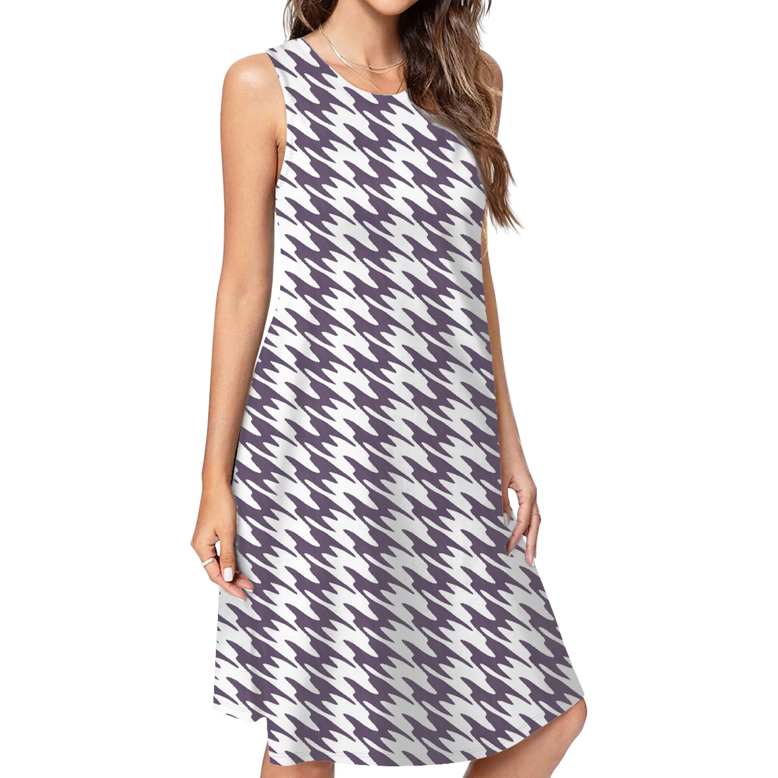 Aesthetic Red Lilac And White Ripple Casual Sleeveless Loose Sundress Dress For Women Summer ...