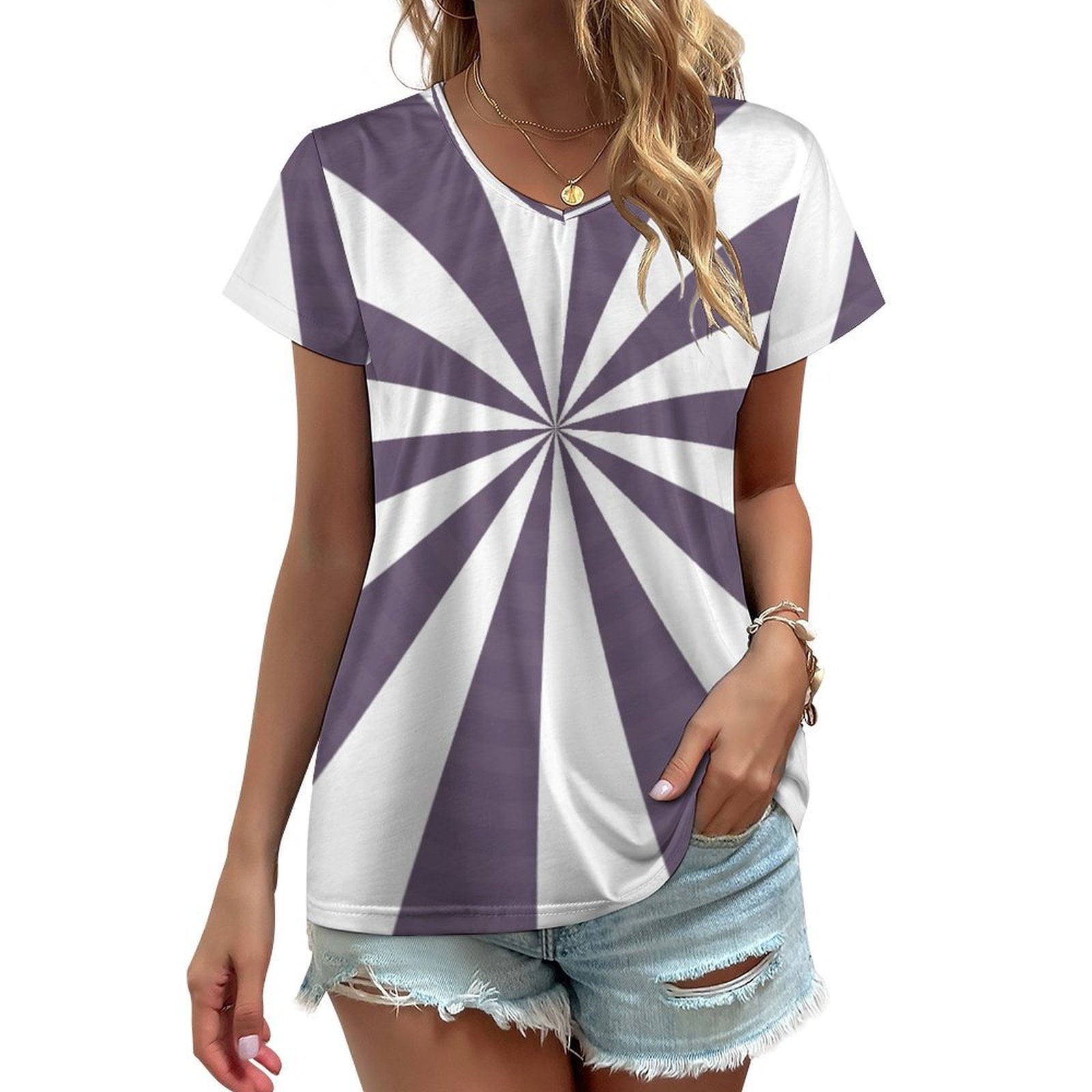 Aesthetic Red Lilac And White Sunburst Women's Blouse Short Sleeve ...