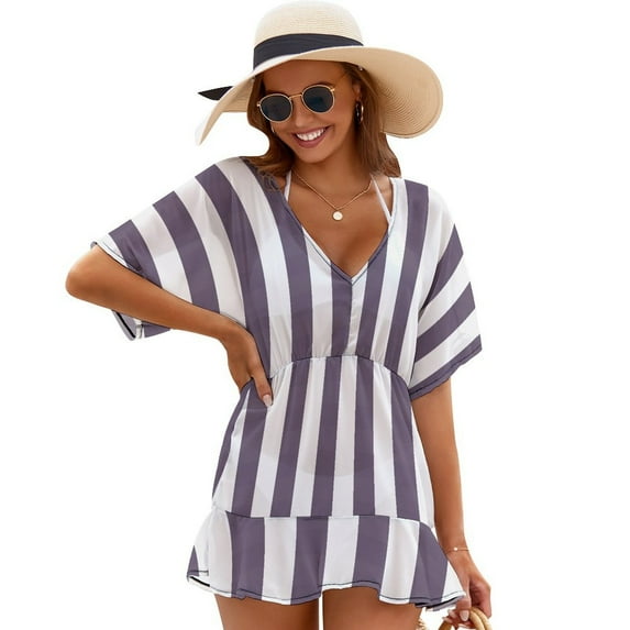Aesthetic Red Lilac And White Vertical Cover Ups Dresses Women Summer ...