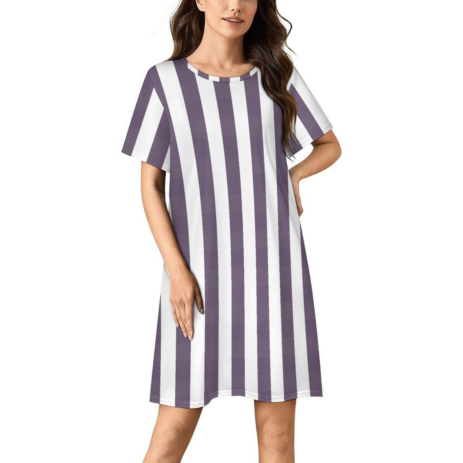 Aesthetic Red Lilac And White Vertical Women Nightgown Sleepwear Short ...