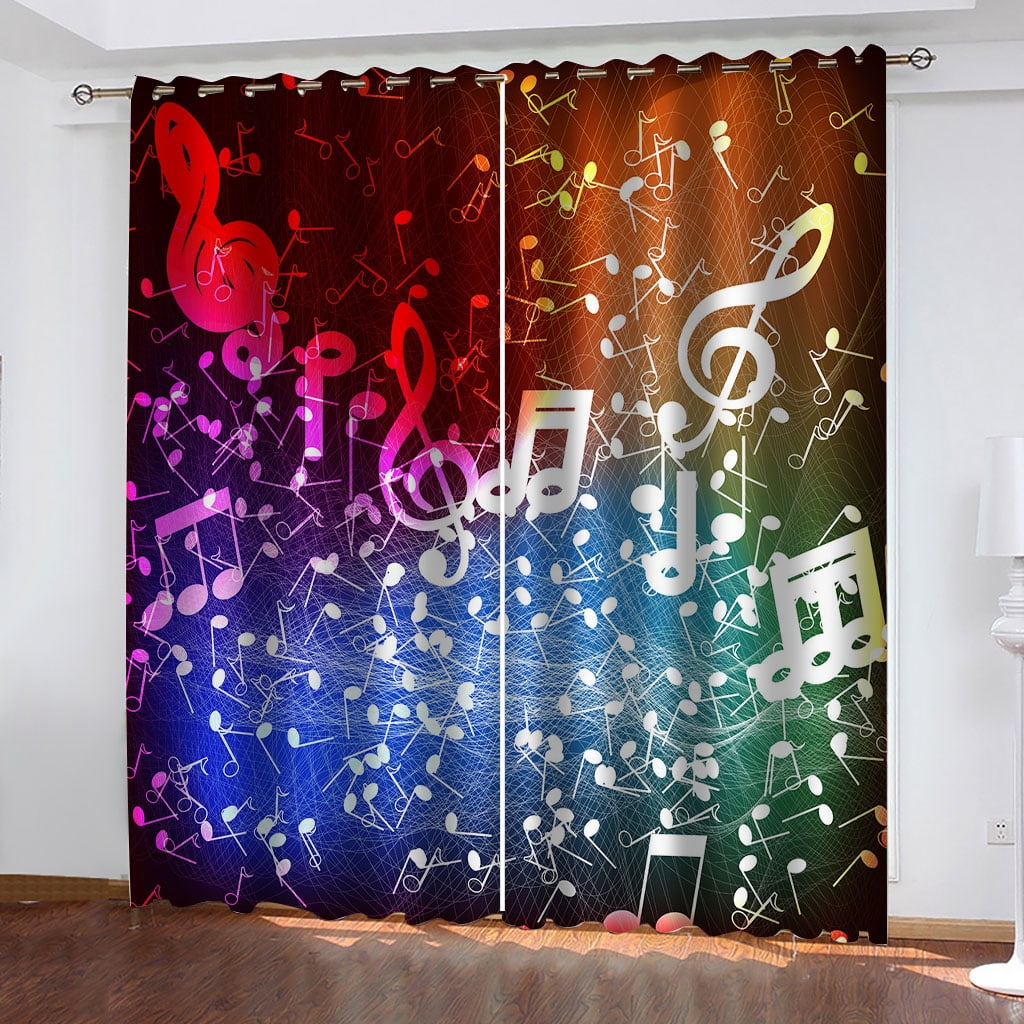 Aesthetic Room Decoration 3D Music Notes Patterns Window Curtain Living ...