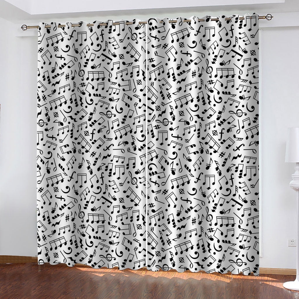 Aesthetic Room Decoration 3D Music Notes Patterns Window Curtain Living ...