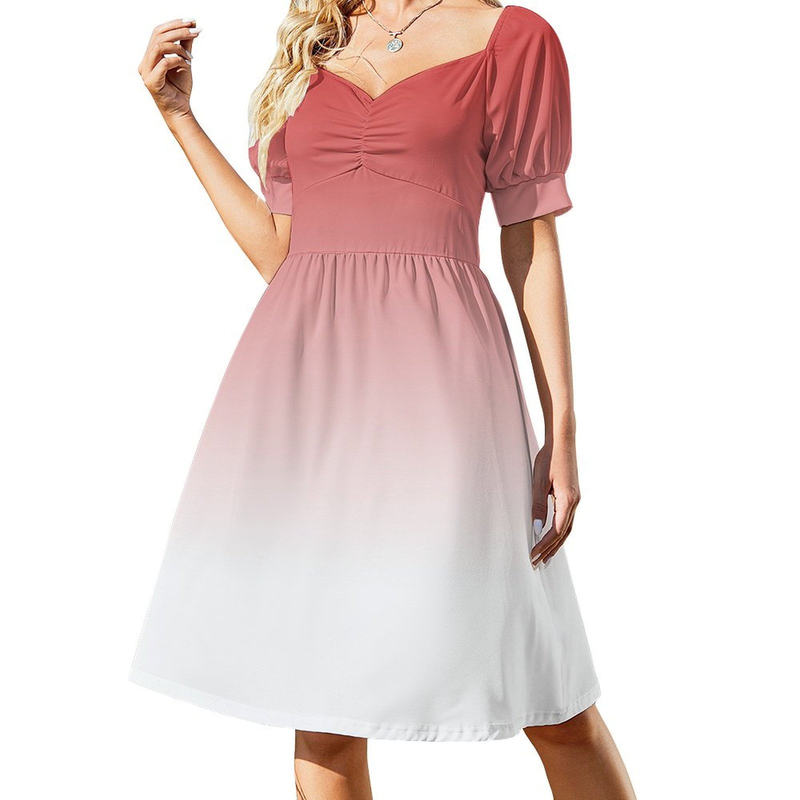 Aesthetic Rose And White Gradient Short Sleeve Dress Clothes Women's ...