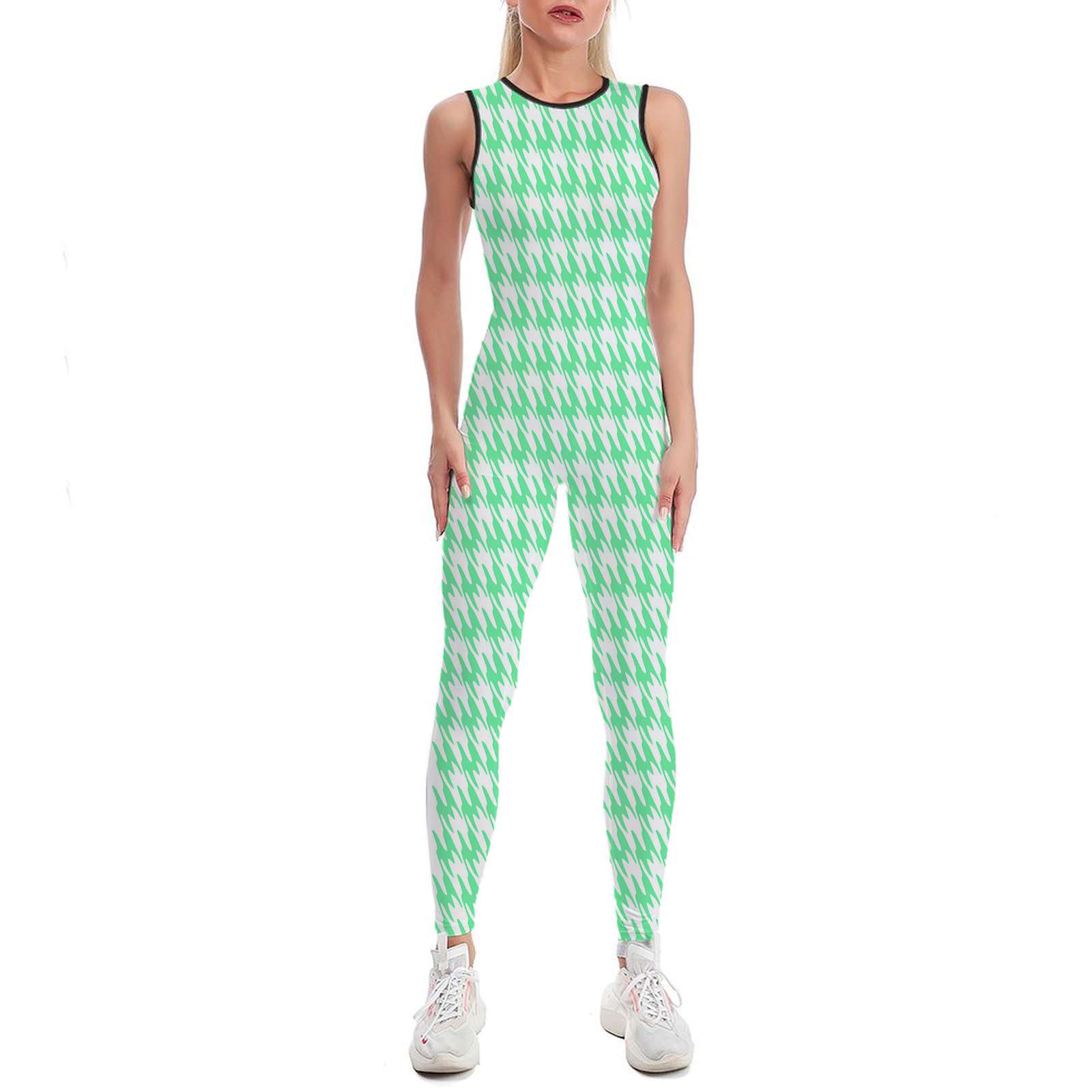 Aesthetic Sage Green And White Ripple Women's One Piece Yoga Jumpsuits ...