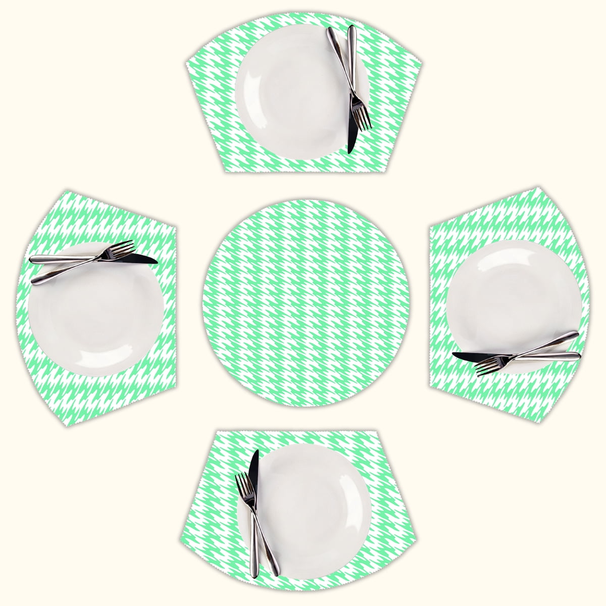 Aesthetic Sage Green and White Ripple Round Table Placemats Set Of 5 ...