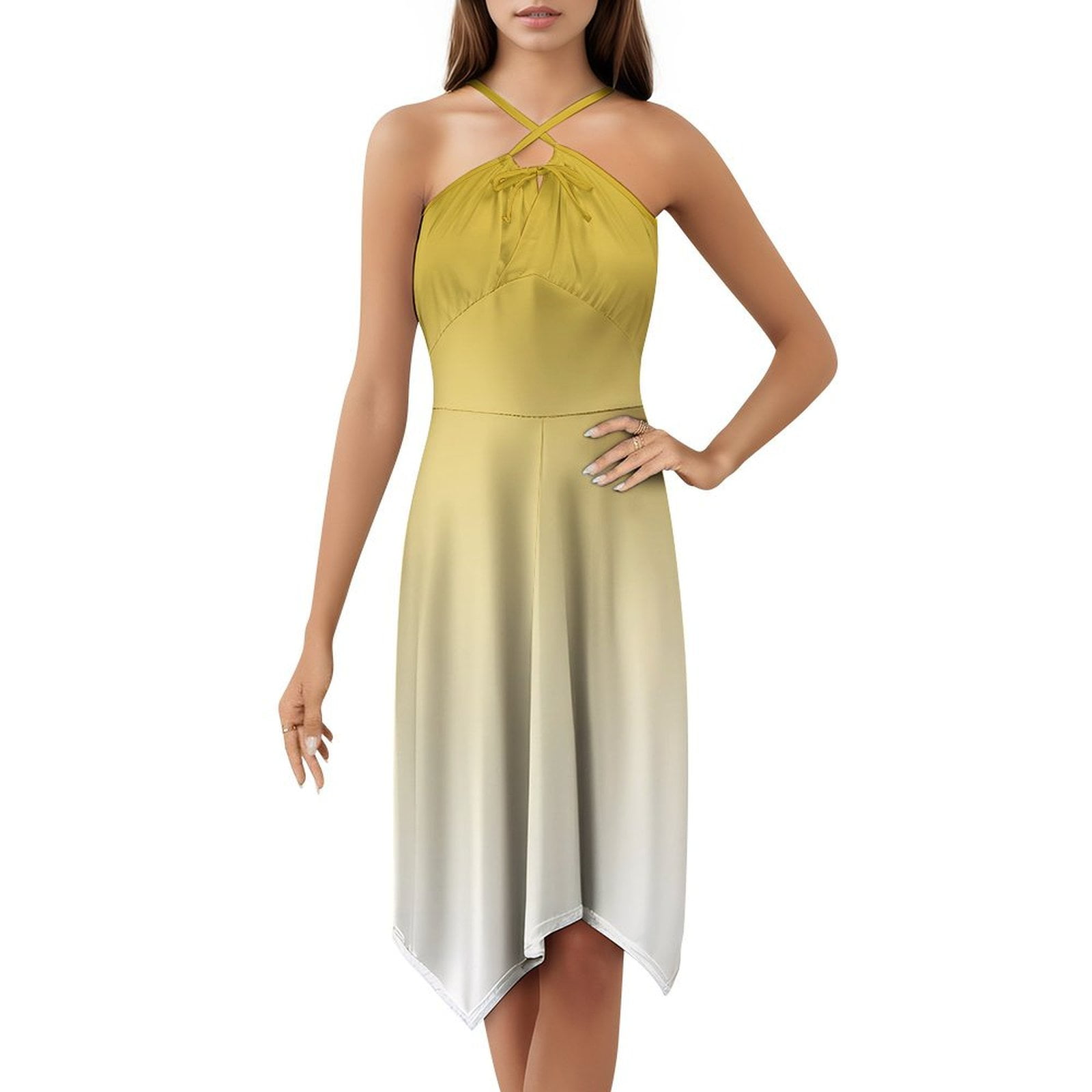 Aesthetic Sand Yellow And White Gradient Dress Elegant Party Dresses ...