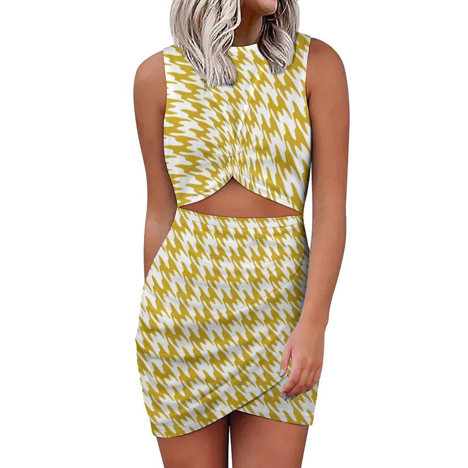 Aesthetic Sand Yellow And White Ripple Women's Crossover Slim Hip Dress ...
